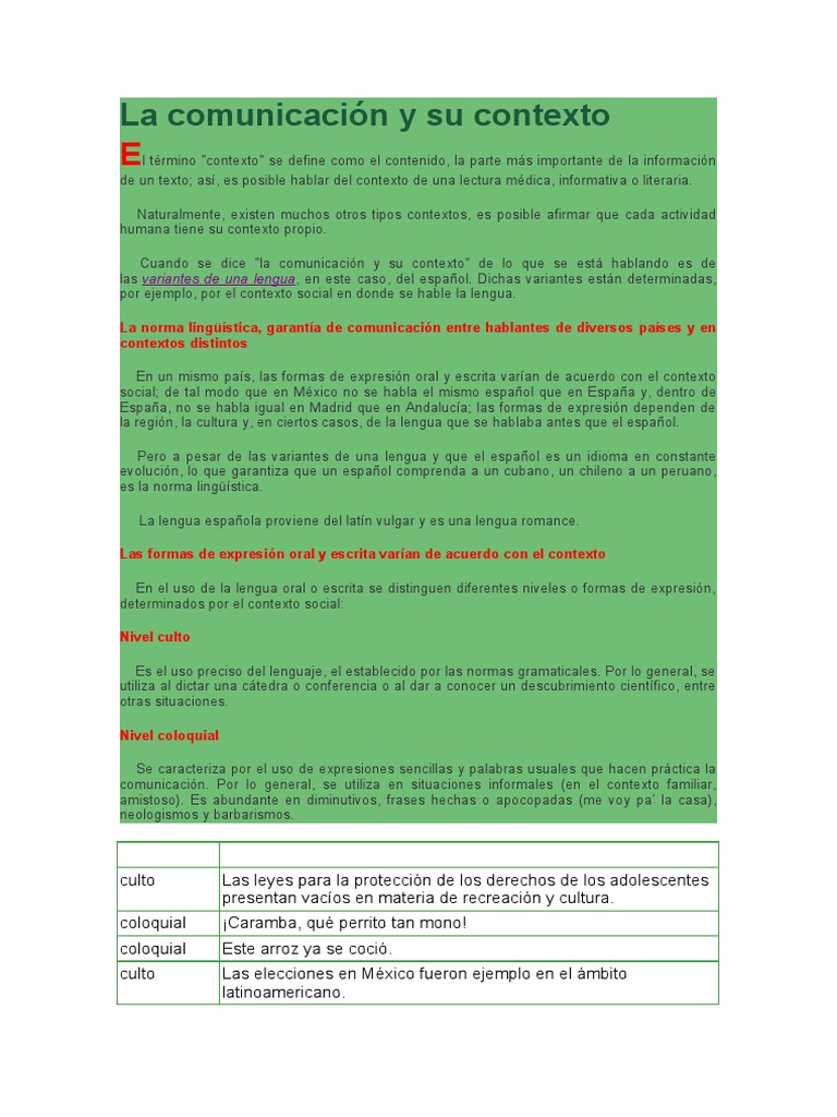 Contexto en la Comunicación y Lenguaje | PDF | Lengua española ...