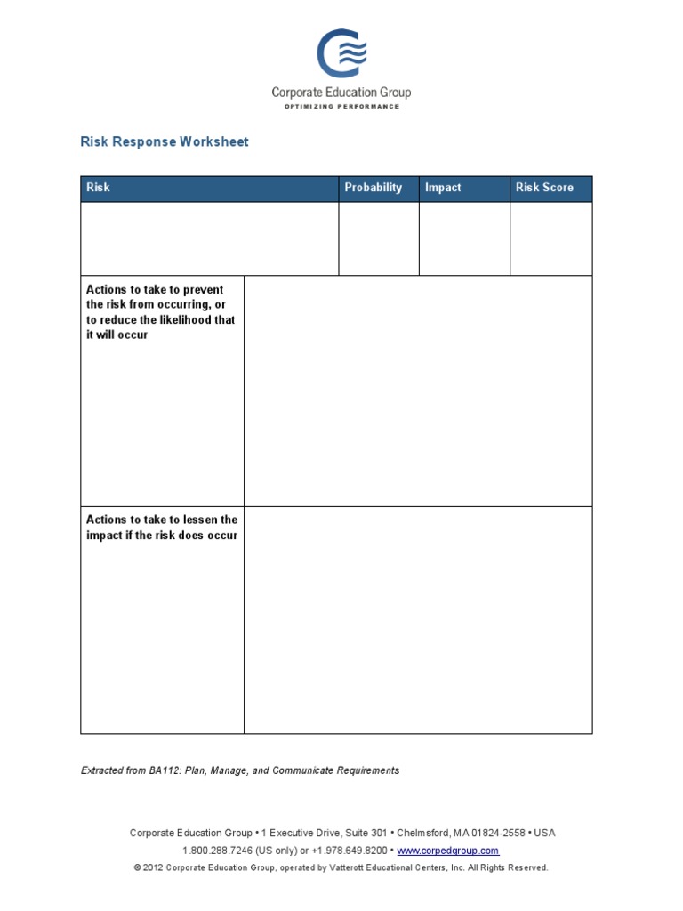 Risk Response Worksheet | PDF