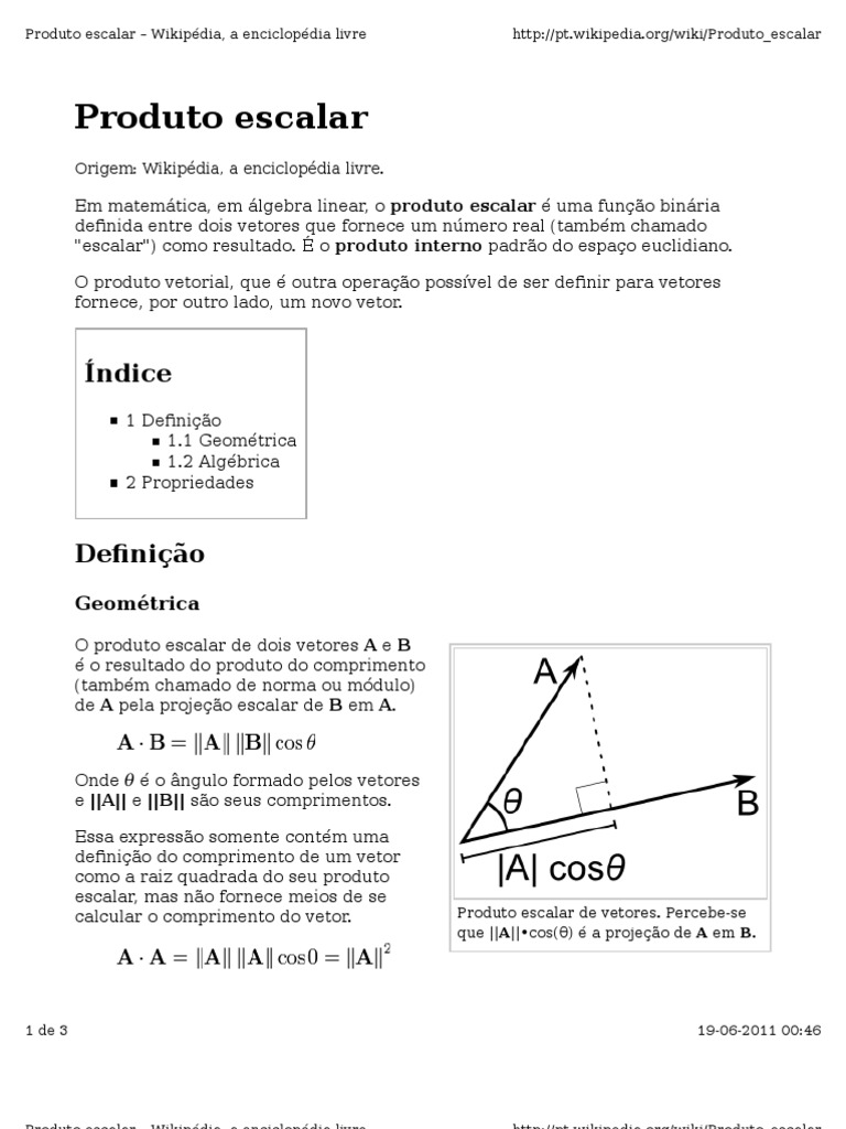 Produto escalar matemática | PDF | Vetor euclidiano | Analise matemática