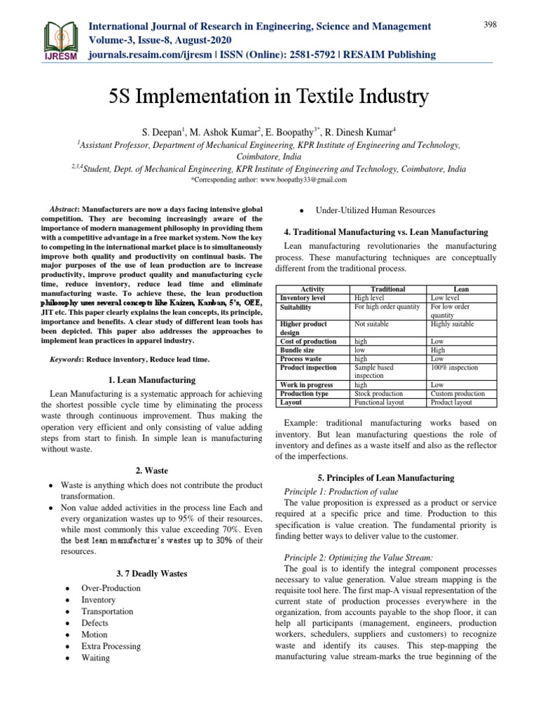 5S Implementation in Textile Industry | PDF | Lean Manufacturing ...