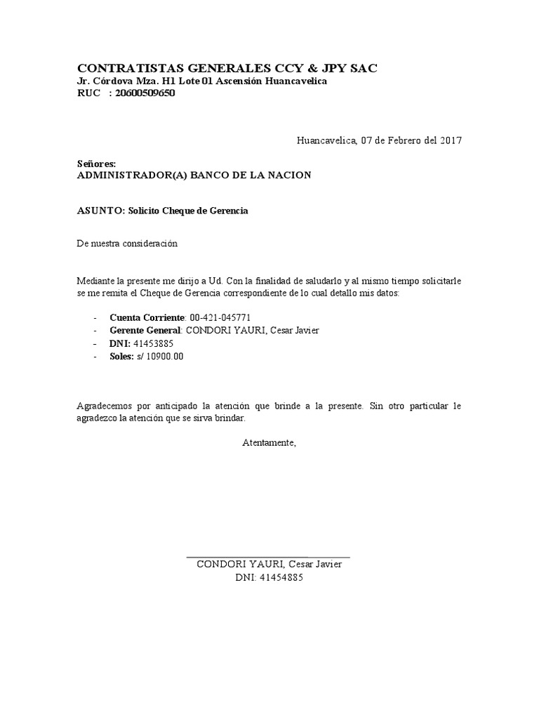 Solicitud-De-Chequeras Banco de La Nación | PDF