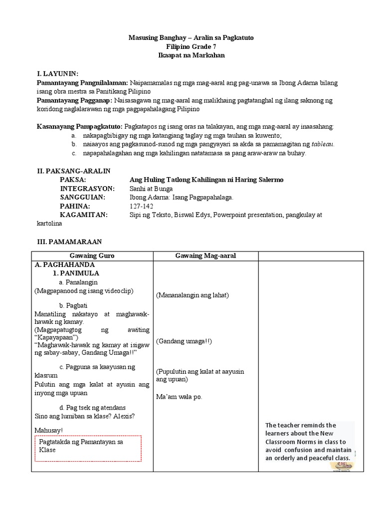 4th Q-LESSON PLAN IN FILIPINO 7 | PDF