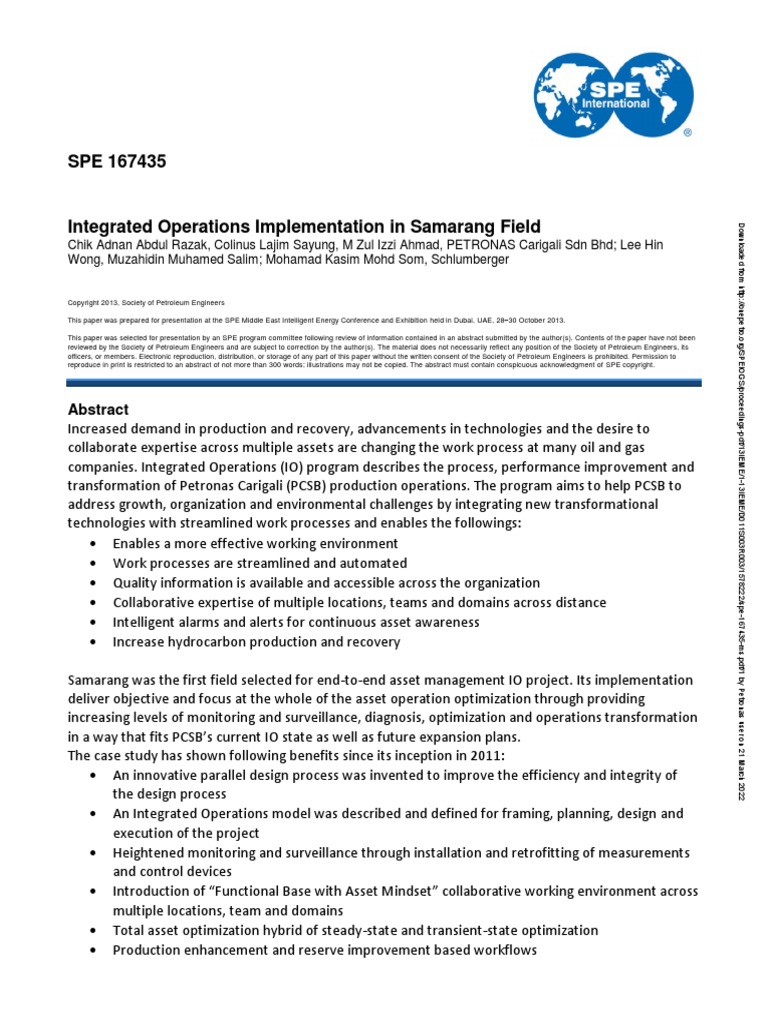 Integrated Operations Implementation in Samarang Field | PDF | Design ...