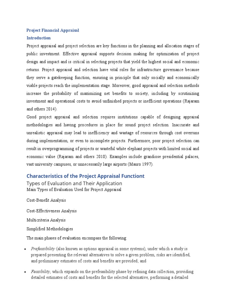 Project Financial Appraisal | PDF | Real Estate Appraisal | Cost ...