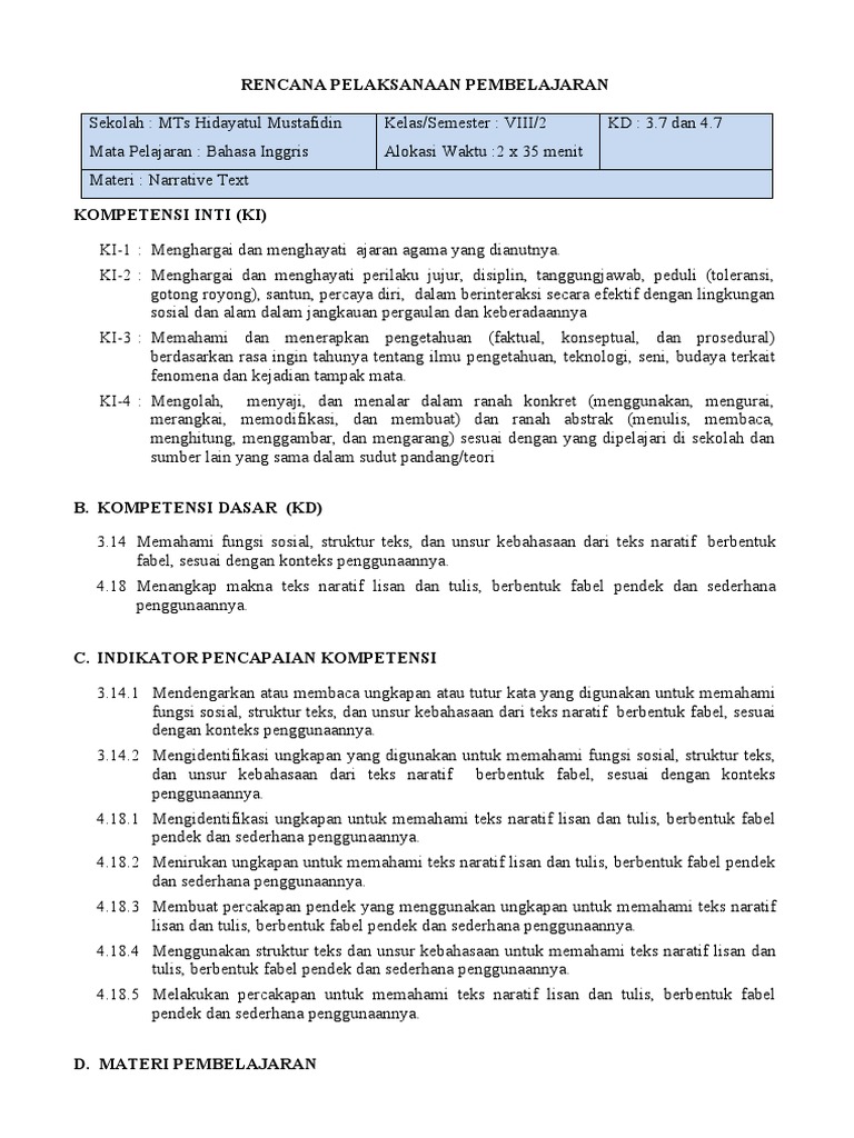 RPP 7 Narrative Text | PDF