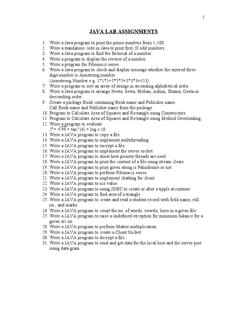 Java Lab Assignments Download Free Pdf Java Programming Language String Computer Science 7525