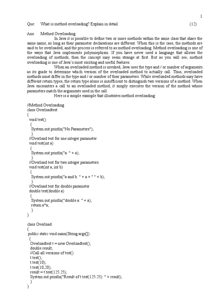 Method Overloading Pdf Method Computer Programming Parameter