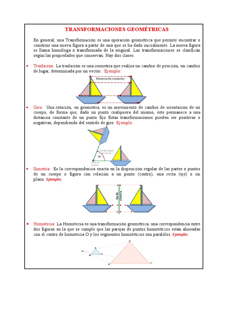 Hoja De Trabajo De Transformaciones Geométricas En Formato Pdf