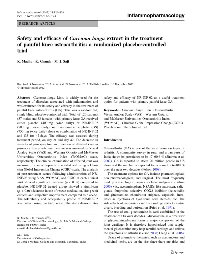 Safety and Efficacy of Curcuma Longa Extract in The Treatment of ...