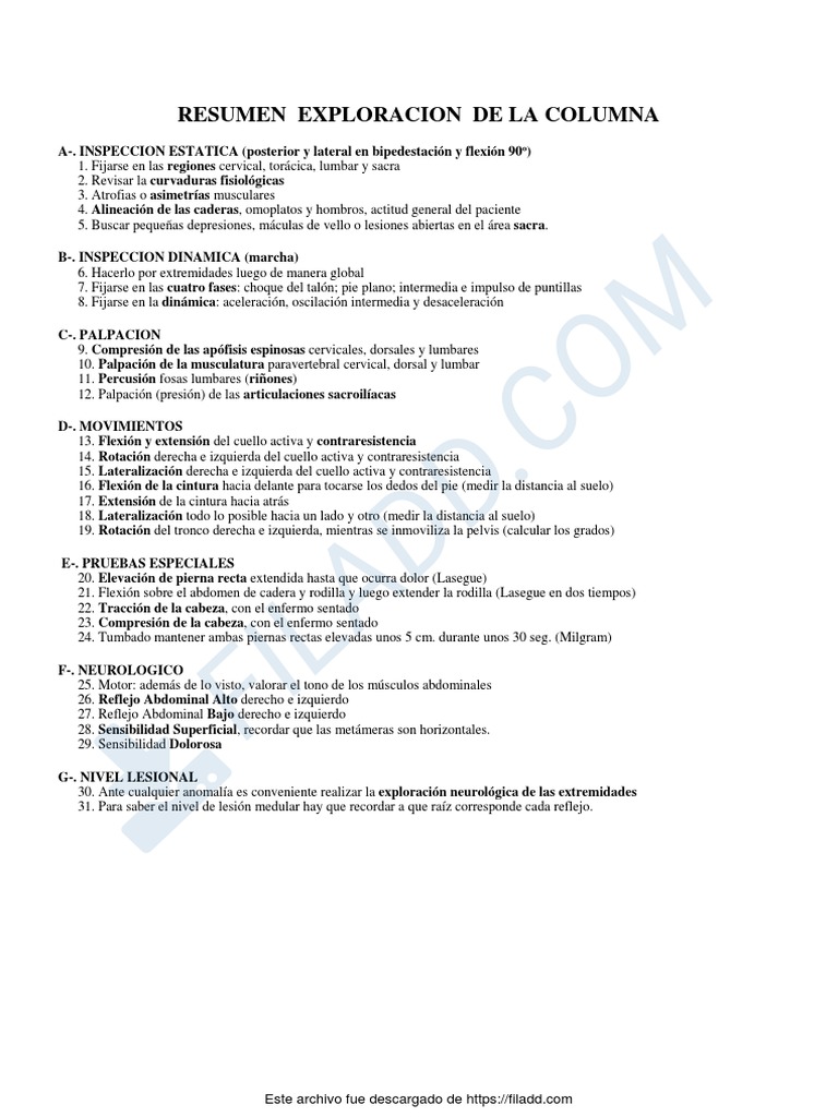 06 Exploracion Columna | PDF | La columna vertebral | Anatomía humana