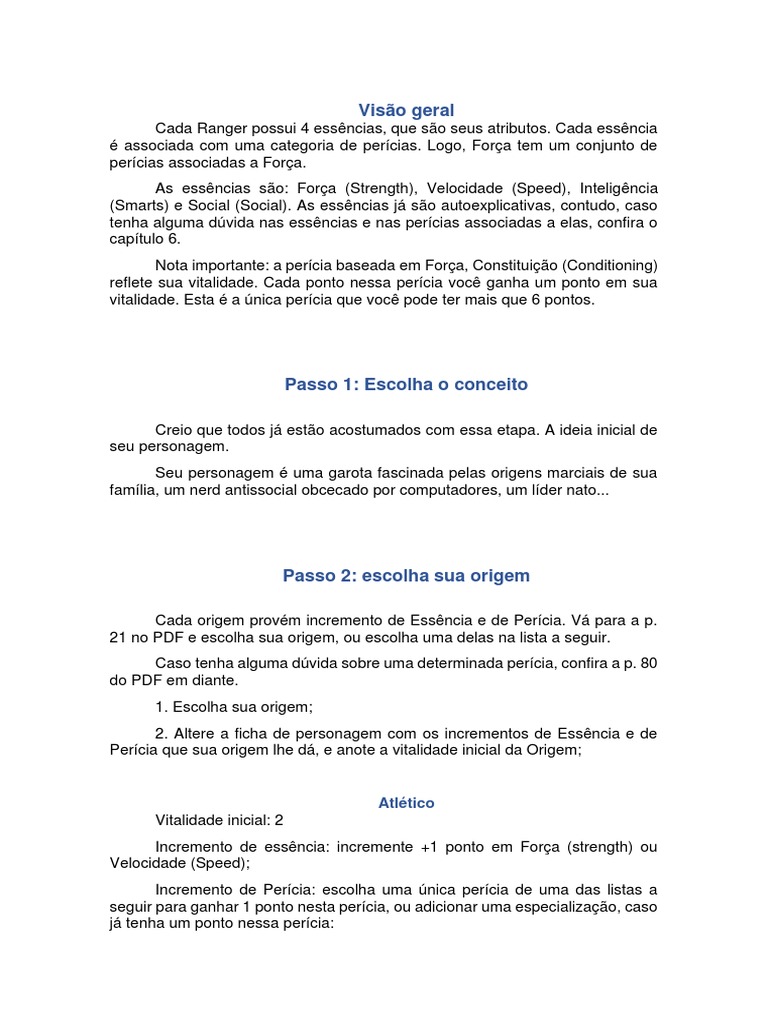 Criação de Personagens para RPG Power Rangers | PDF