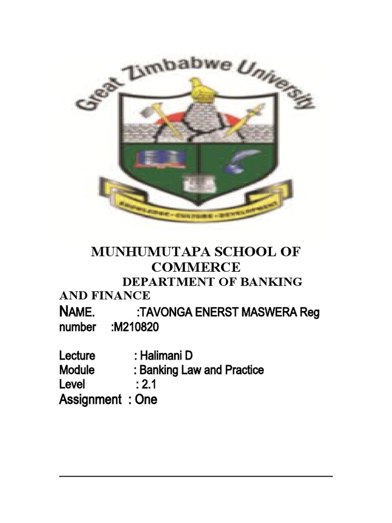 Tavonga Banking Law and Practice | PDF | Loans | Interest