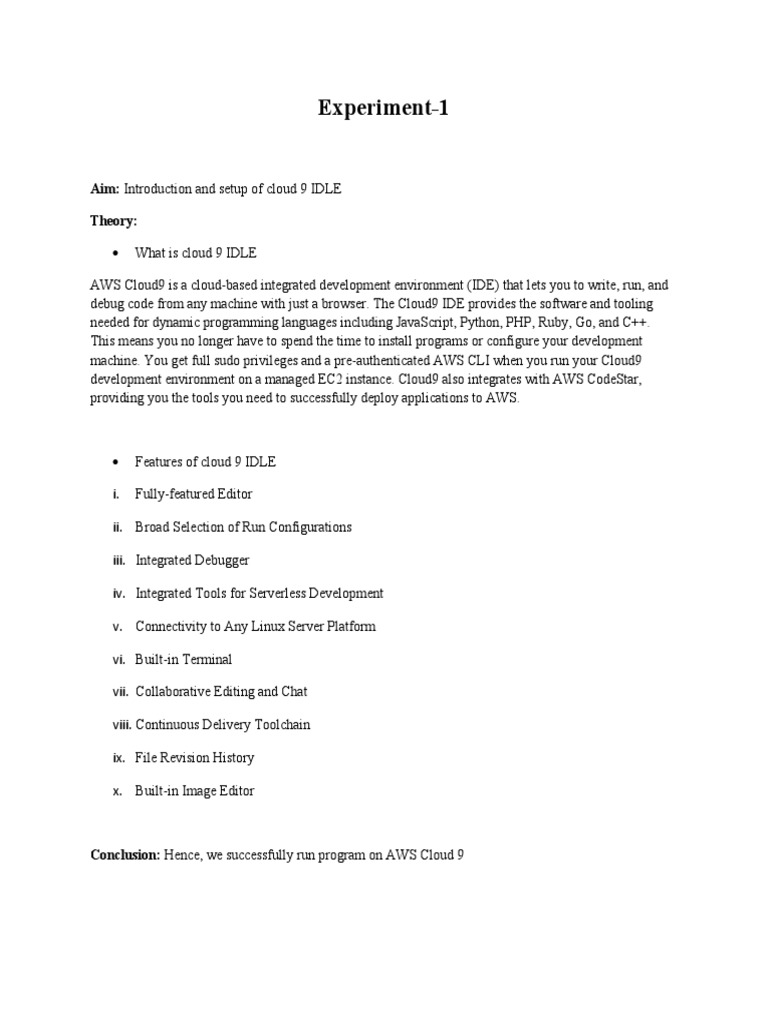 Experiment-1: Aim: Introduction and Setup of Cloud 9 IDLE Theory | PDF