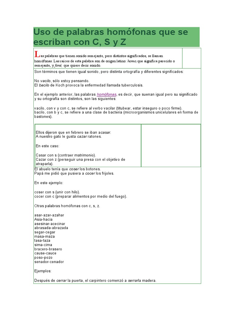 Uso de Palabras Homófonas Que Se Escriban Con C | PDF