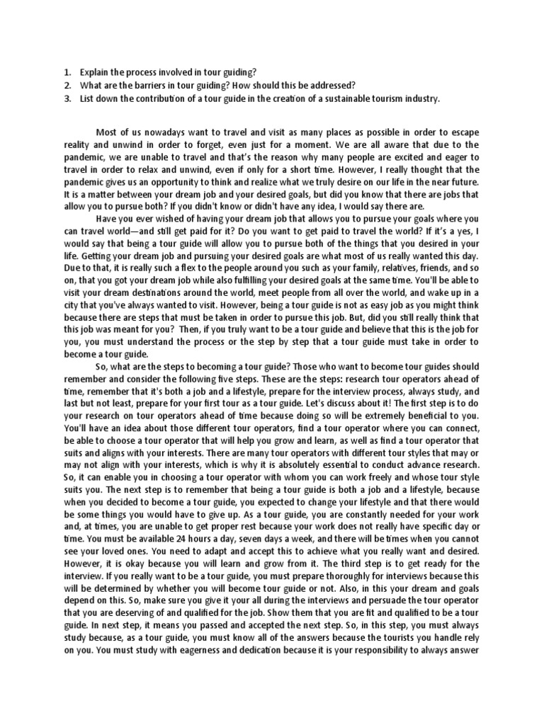 Explain The Process Involved in Tour Guiding | PDF | Tourism | Manila