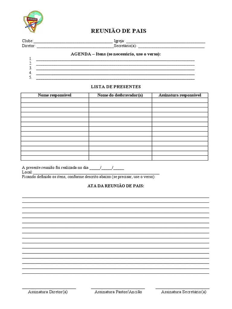 Modelo De Ata Reunião De Pais Pdf