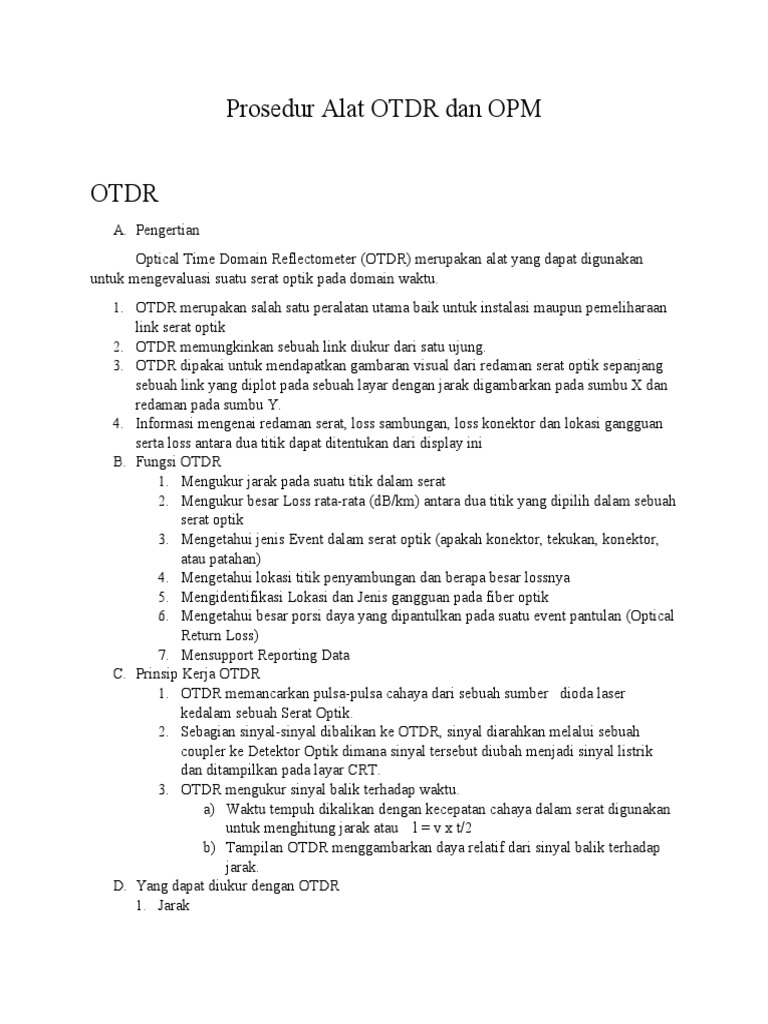 Prosedur OTDR - Dan - OPM | PDF