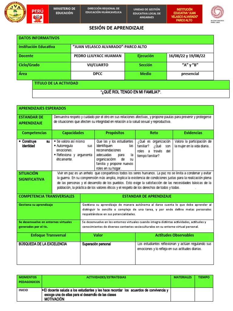SESIÓN DE APRENDIZAJE 4to Grado 16 8 | PDF | Aprendizaje | Maestros