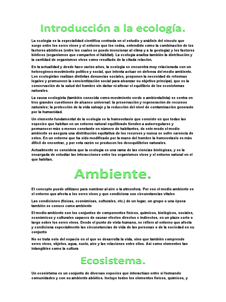Introducción A La Ecología Proyecto Primero C | PDF | Entorno natural | Ecosistema