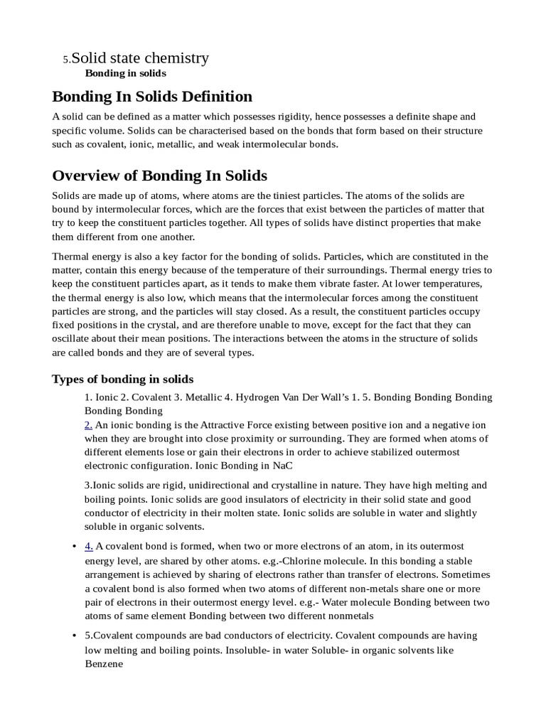 Bonding in Solids Definition: Solid State Chemistry | PDF | Chemical ...