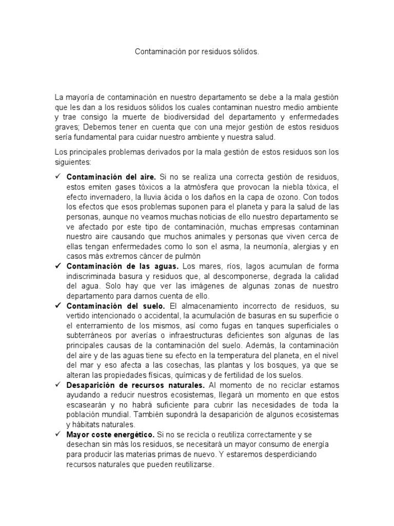 Contaminación Por Residuos Sólidos Pdf Residuos Contaminación