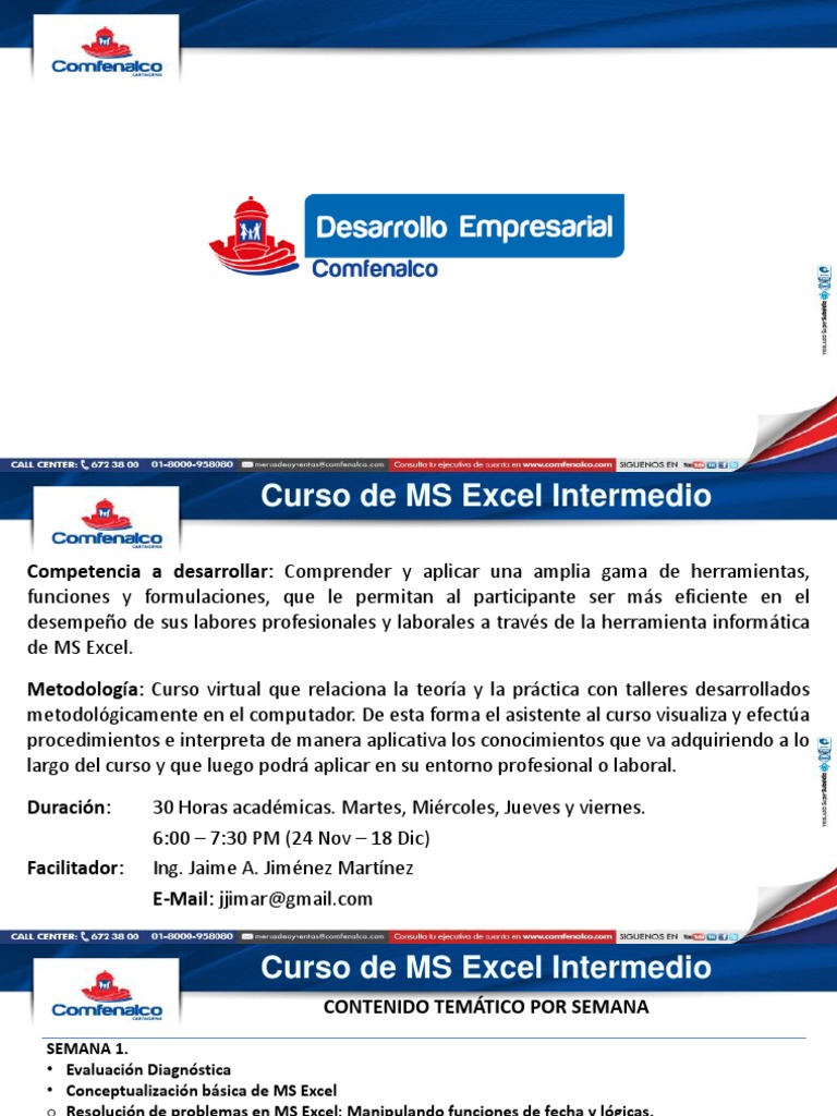 Presentacion Del Curso de Excel Intermedio | PDF | Microsoft Excel | Hoja de cálculo