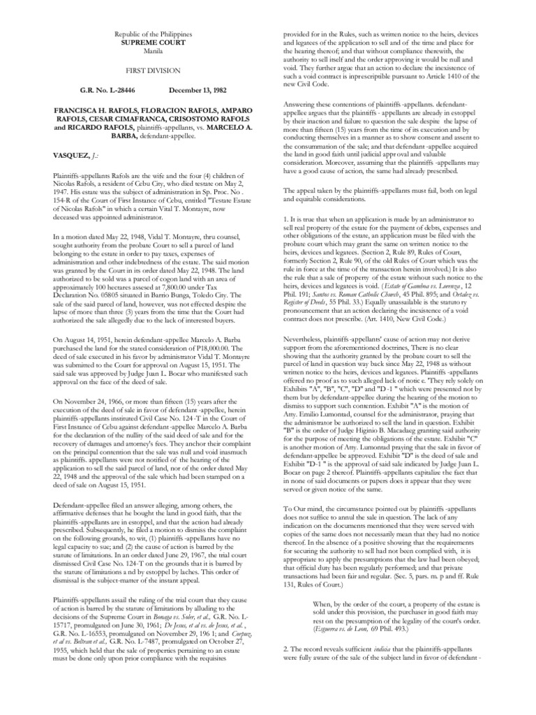 Rule 131 and Rafols v. Barba | PDF | Laches (Equity) | Lawsuit