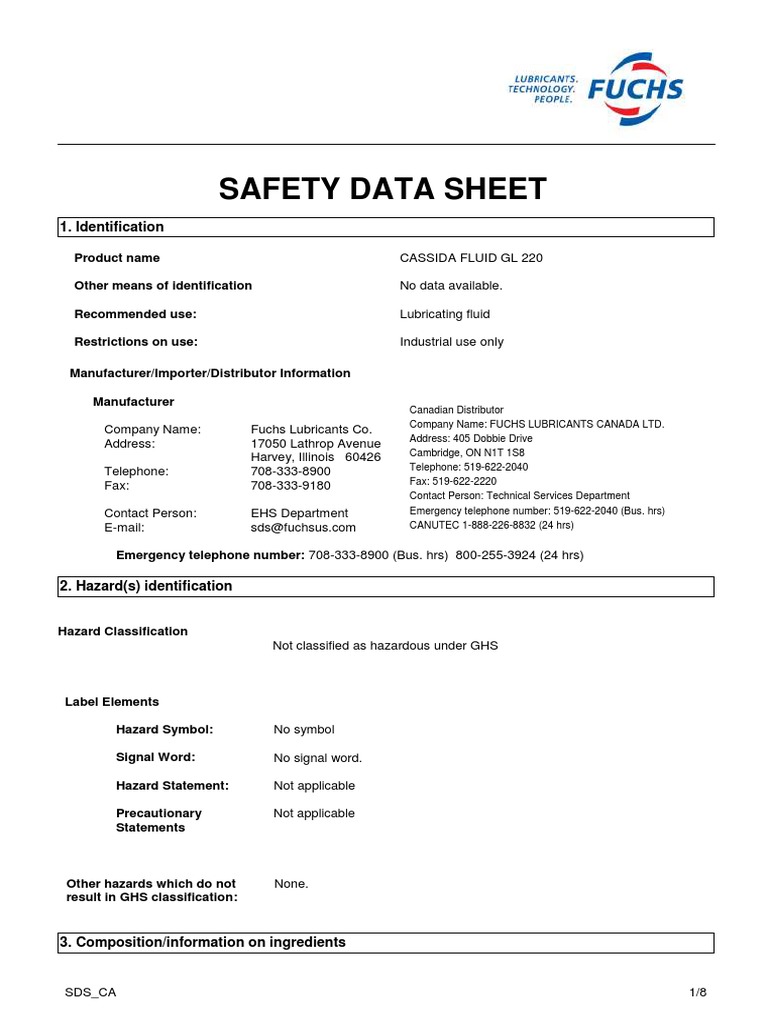 Cassida Fluid GL 220 - MSDS | PDF | Firefighting | Personal Protective ...