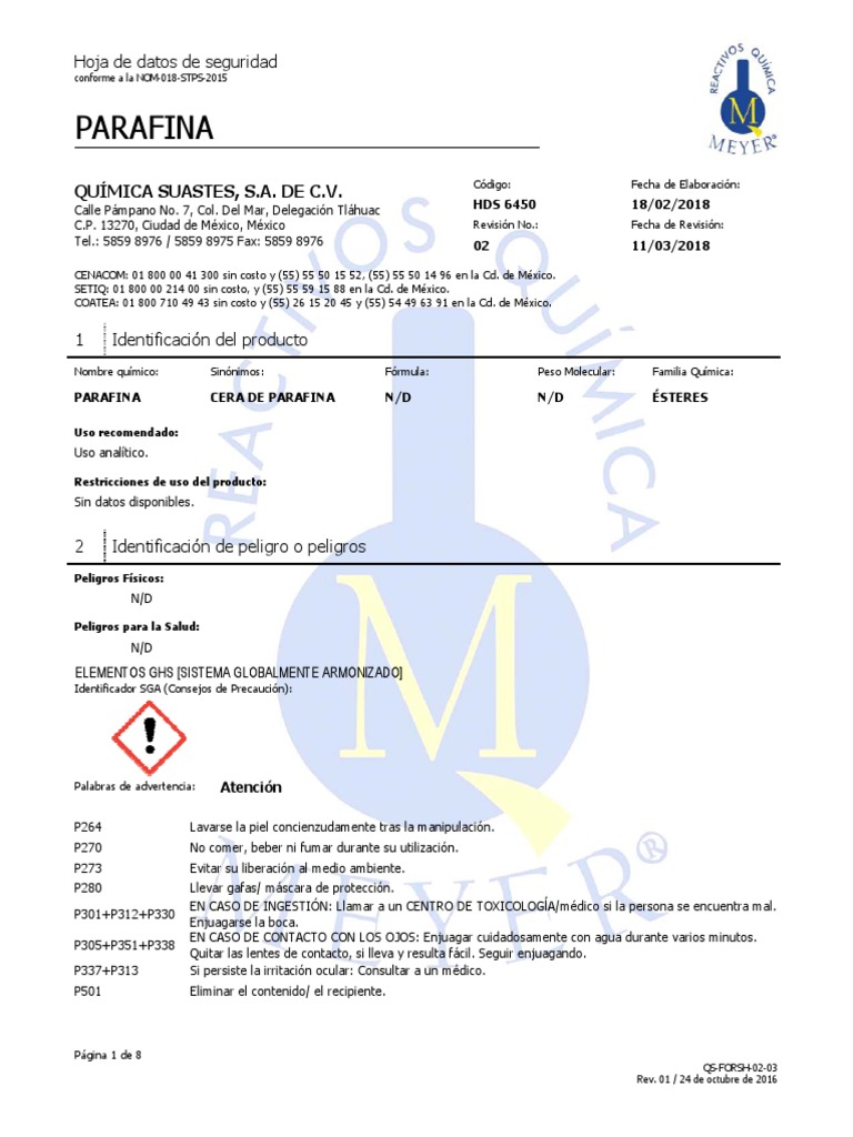 HDS Parafina | PDF | Residuos | Reciclaje