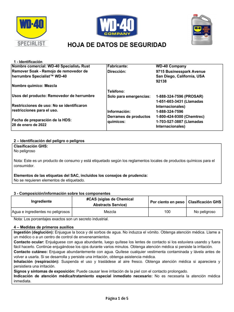 HDS WD-40 | PDF | Agua | Higiene Ocupacional