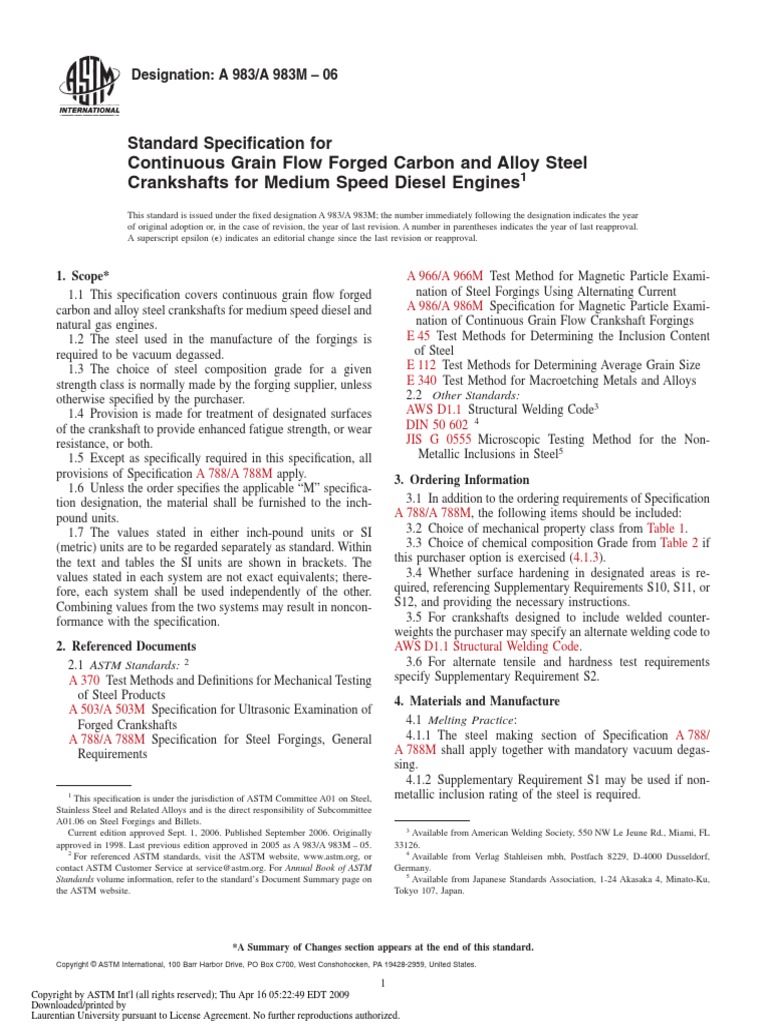 Continuous Grain Flow Forged Carbon And Alloy Steel Crankshafts For Medium Speed Diesel Engines
