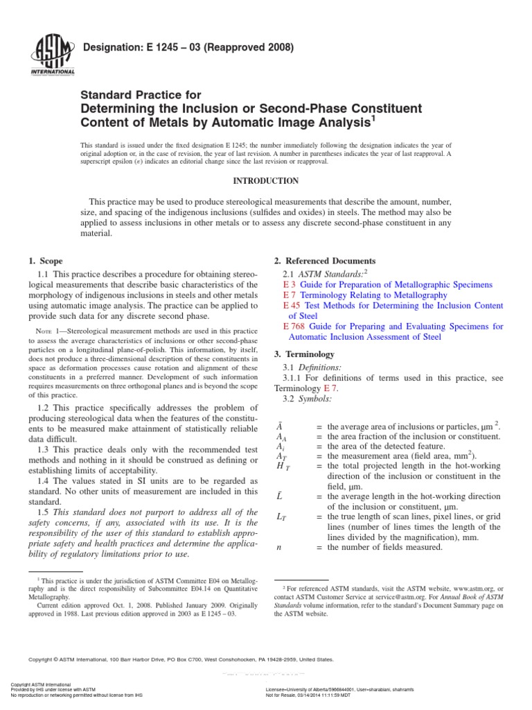 ASTM E 1245 - 03 (Reapproved 2008) | PDF | Microscope | Materials