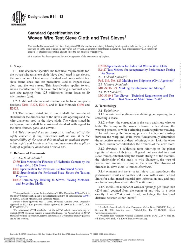 Astm E11 - 13 | PDF | Standard Deviation | Engineering Tolerance