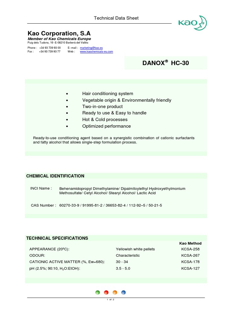 Kao Corporation, S.A: Technical Data Sheet | PDF | Patent Infringement ...