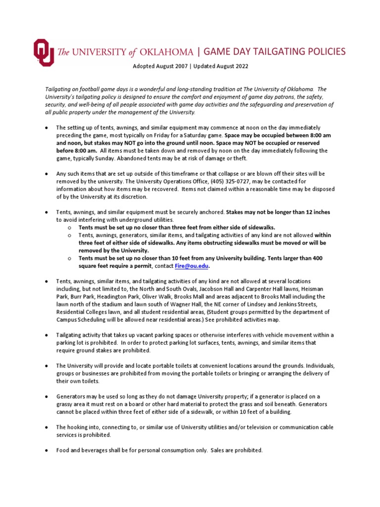 University of Oklahoma's Tailgating Policies | PDF