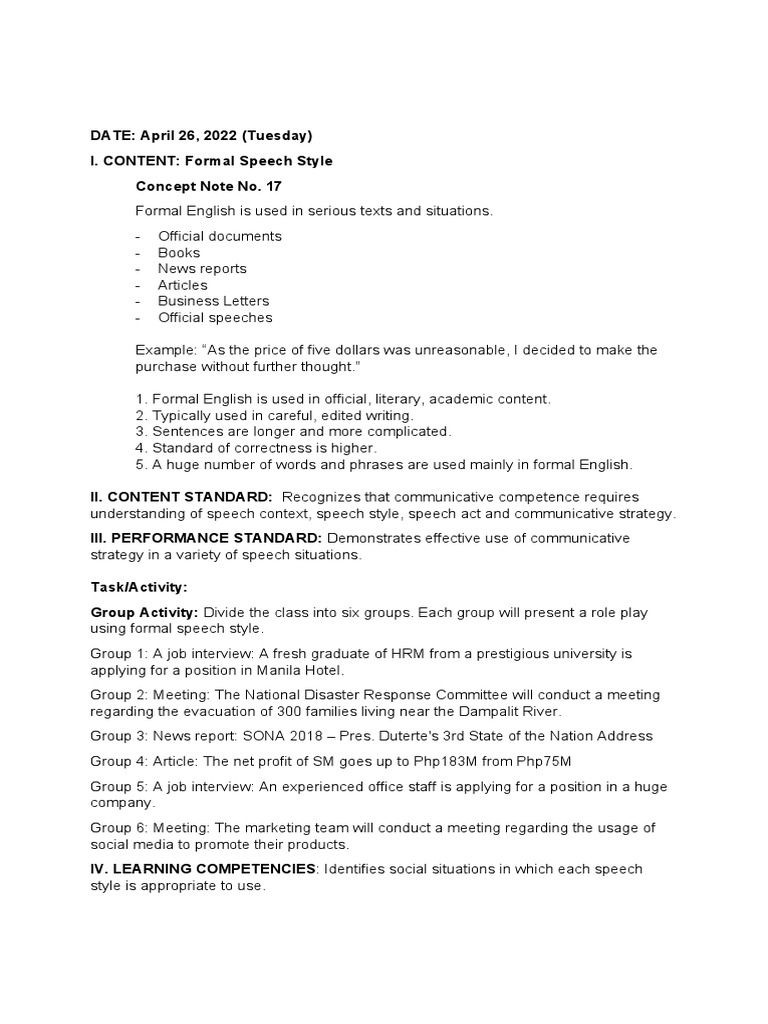 Formal speech styles for serious occasions | PDF | English Language ...