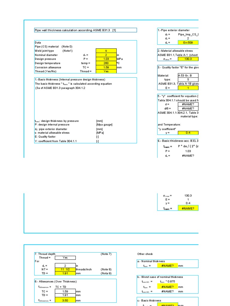 ASME B31.3 Pipe Thickness Calculation | PDF | Pipe (Fluid Conveyance ...