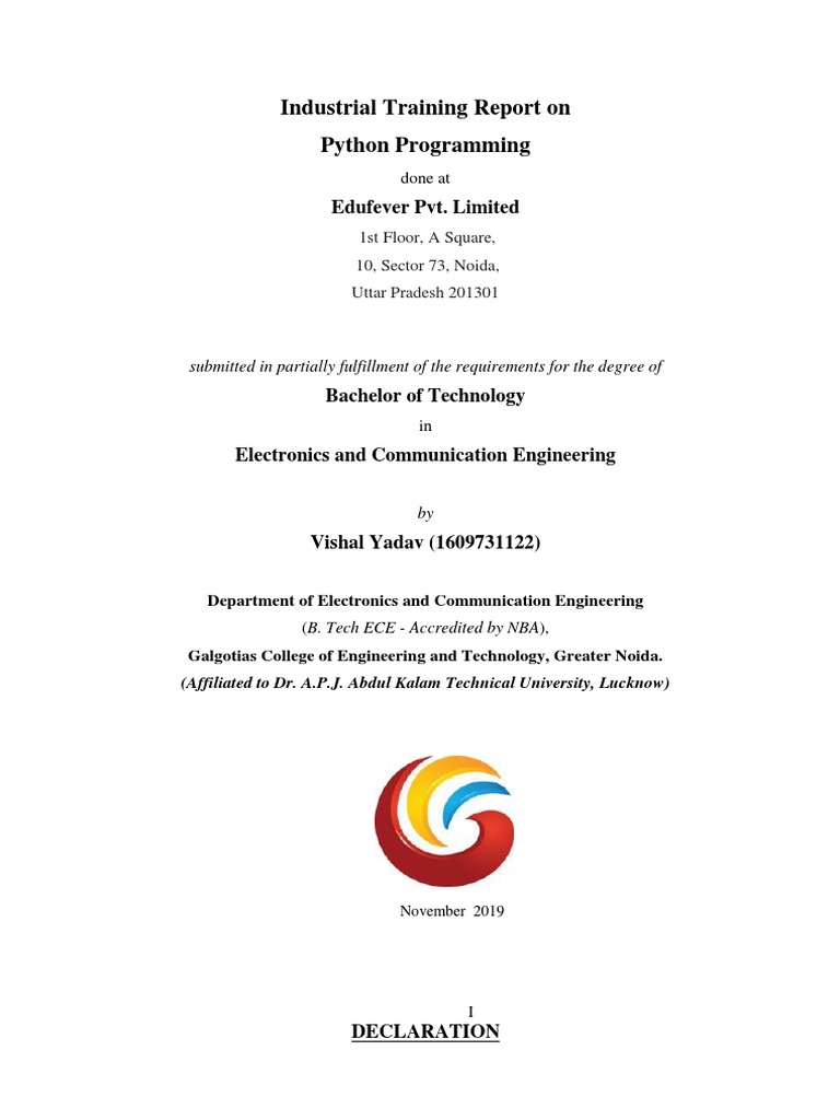 Training Report Of Python Pdf Object Oriented Programming Scripting Language 