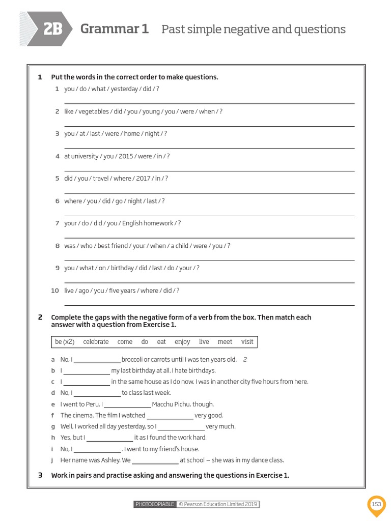 Grammar 1: Past Simple Negative and Questions | PDF | Linguistics