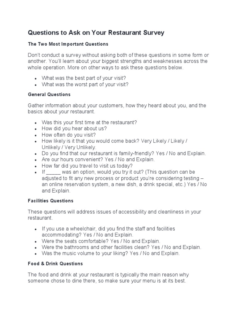 Questions to Guide Effective Restaurant Surveys and Continuous ...