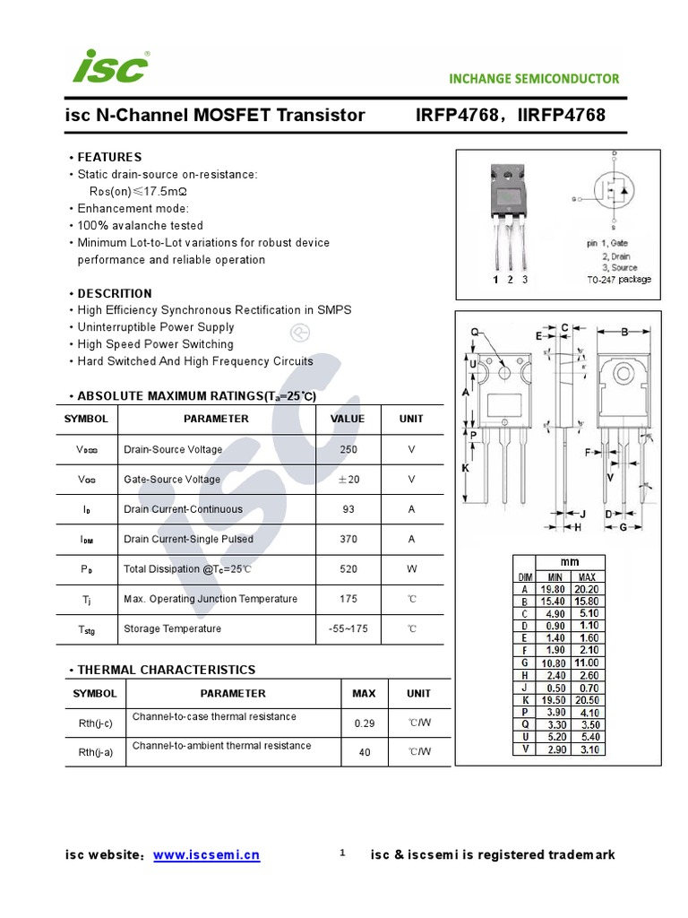 N-Channel MOSFET Specs & Features | PDF | Field Effect Transistor | Mosfet