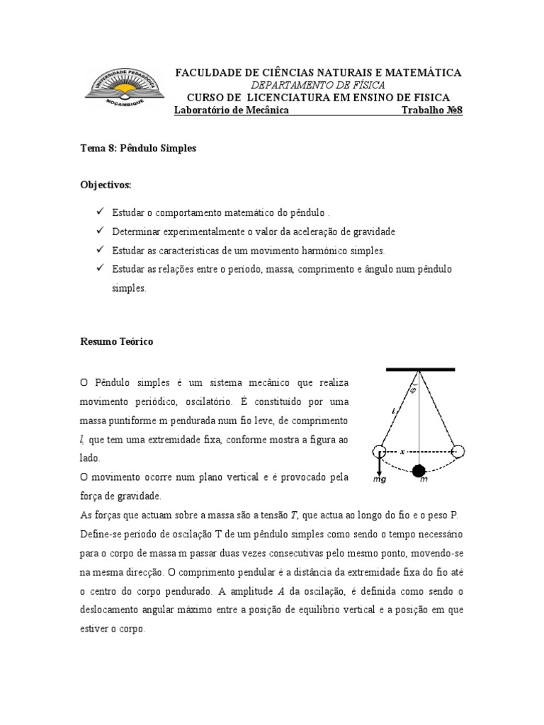 Tema 8 PENDULO SIMPLES | PDF | Pêndulo | Física