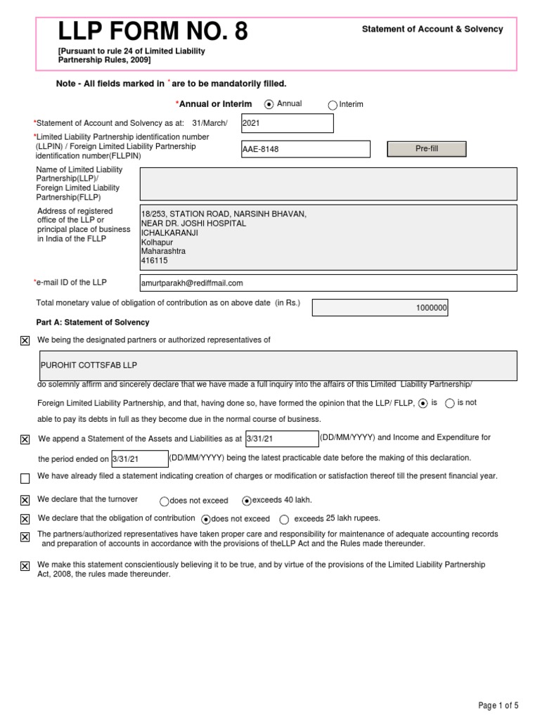 LLP Form No. 8: Statement of Account & Solvency | PDF | Expense ...
