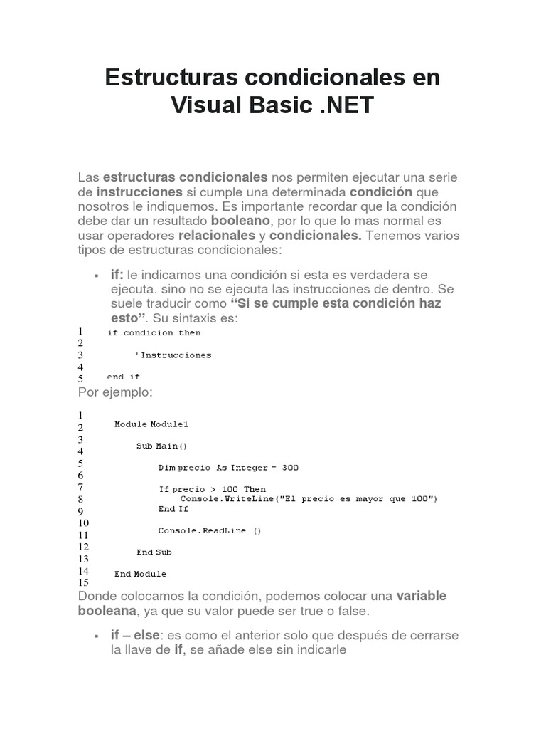 5 - Estructuras Condicionales en Visual Basic | PDF | Básico | Flujo de ... 5 - Estructuras Condicionales en Visual Basic | PDF | Básico | Flujo de ...