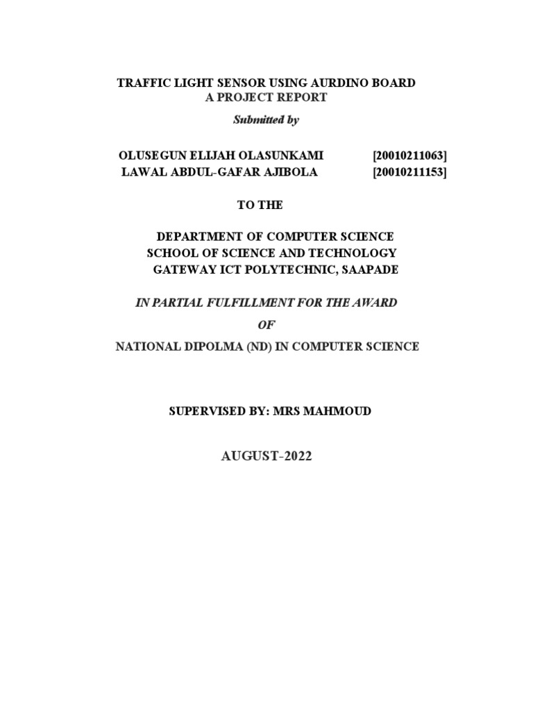 Submitted By: A Project Report | PDF | Traffic Light | Traffic