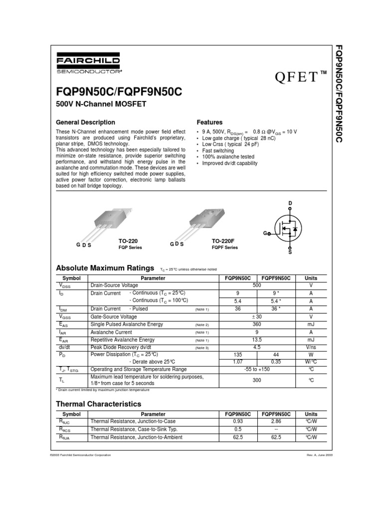 9N50C | PDF | Field Effect Transistor | Diode