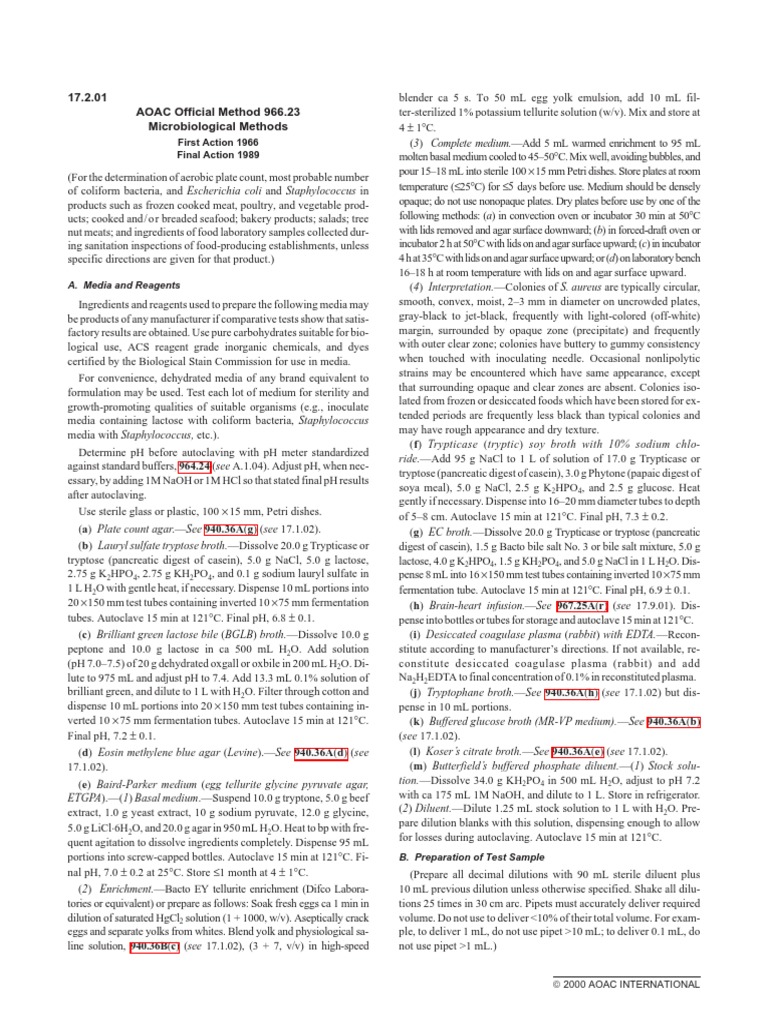 Aoac 966.23 | PDF | Agar | Ph