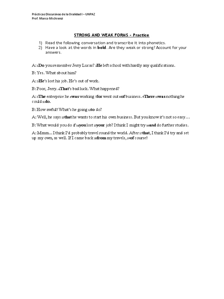 Strong and Weak Forms Practice + Key | PDF | Verb | Preposition And ...