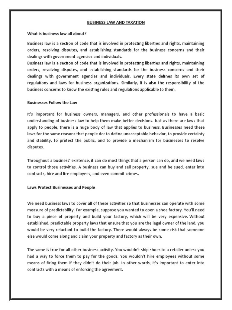 BUSINESS LAW AND TAXATION First Lesson | PDF | Taxes | Business