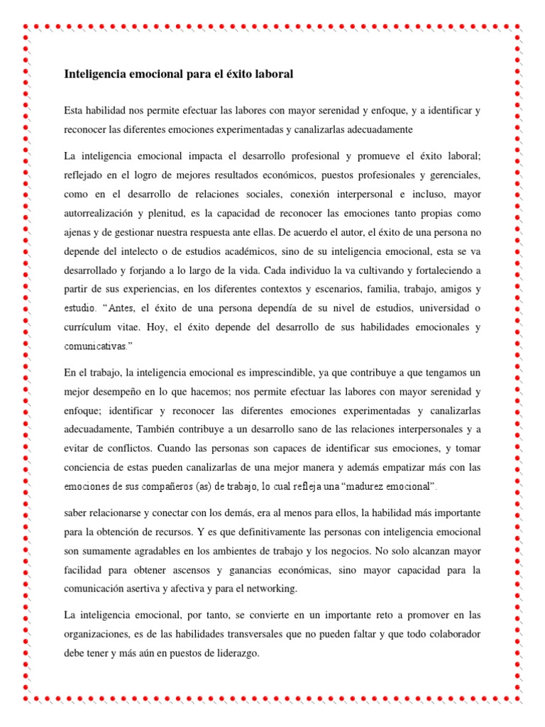 Inteligencia Emocional Para El éxito Laboral Pdf Las Emociones